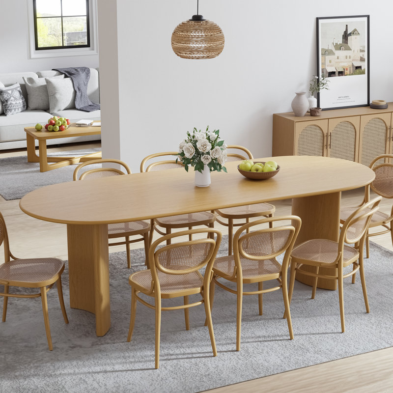 Oval Wood Dining Table with 2 Legs Latitude Run Color Natural Wood Size 30 H x 67 L x 33.50 W